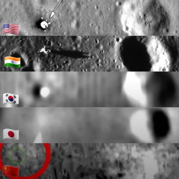 The remains of Apollo 11 lander photographed by 5 different countries ...
