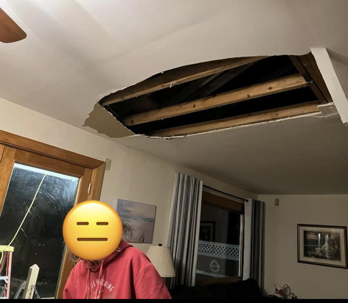 Roofer falls through ceiling…3 times - 9GAG