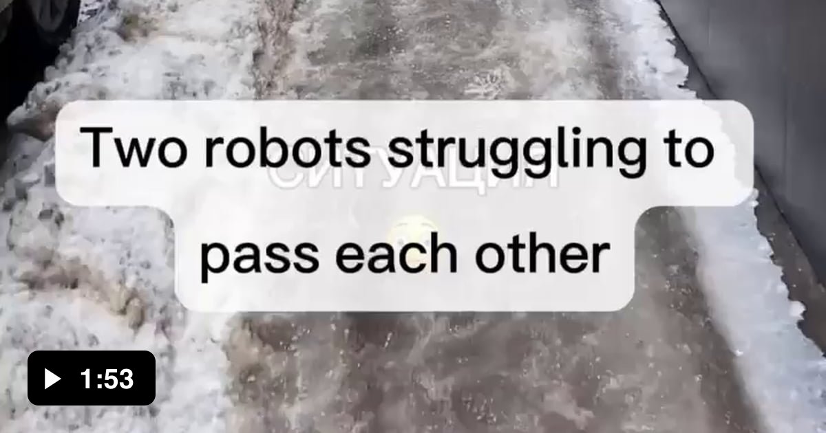 Two extremely polite autonomous robots trying to pass each other on the narrow path - 9GAG