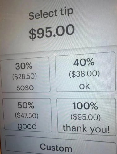 WHO WROTE THESE TIP OPTIONS, A MOB BOSS? 💀 - 9GAG