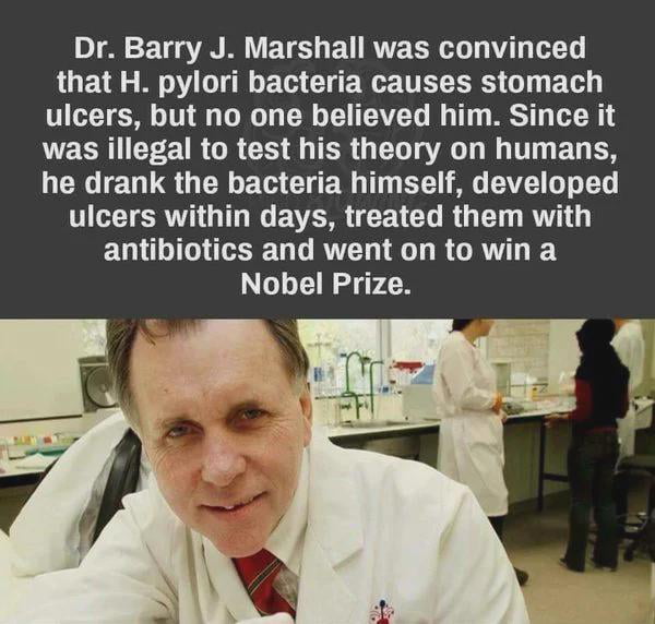 Dr. Barry Marshall, incredible way to win a Nobel Prize - 9GAG