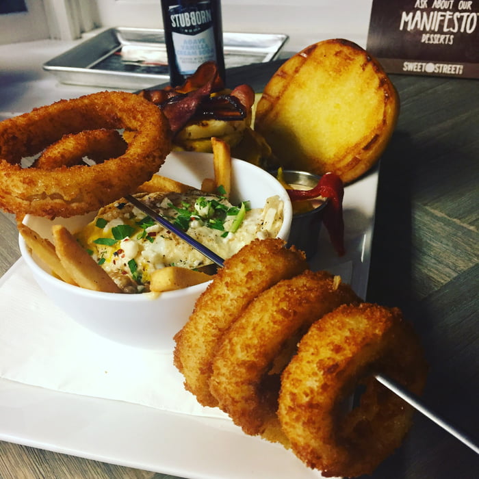 I made... Mahalo Burger with Onion Rings and Broken Yolk Poutine at my ...