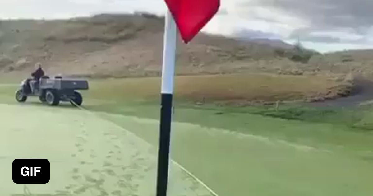 Clearing the morning dew off of a green at the golf course - 9GAG