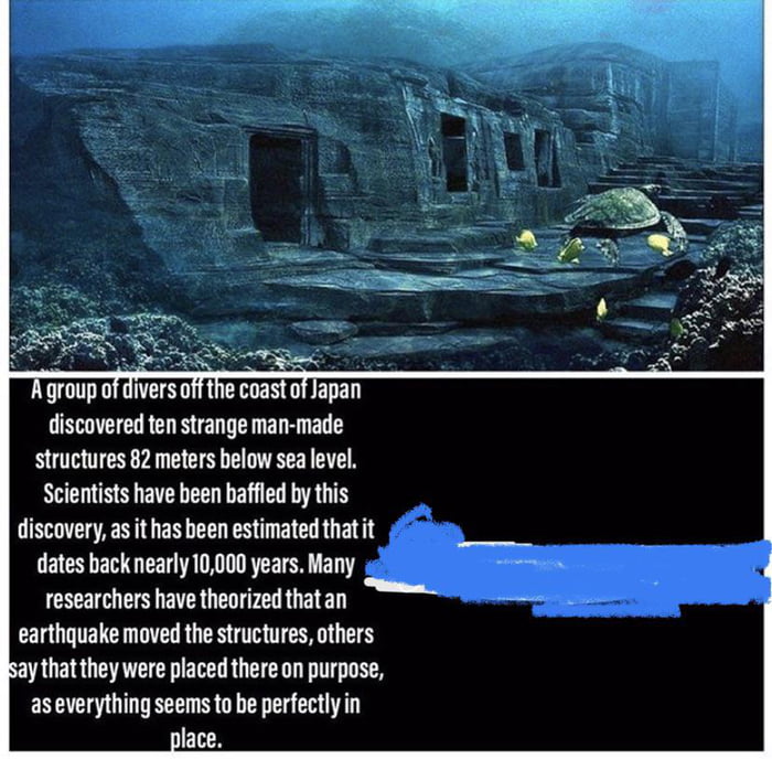 Submerged stone structures lying just below the waters off Yonaguni ...