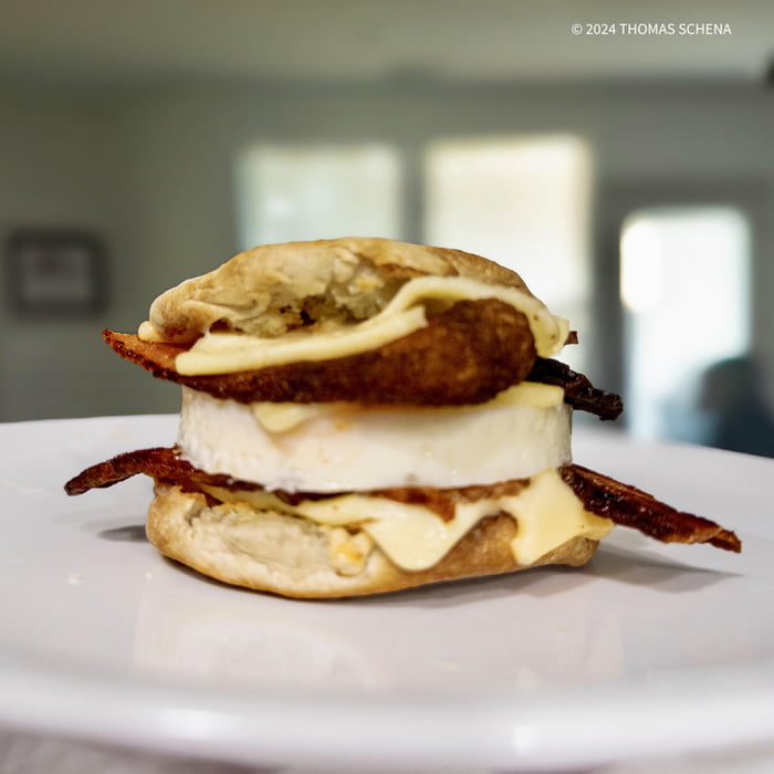 Uncured Bacon, Jumbo Egg, Cooper Sharp Cheese, Buttered English Muffin ...