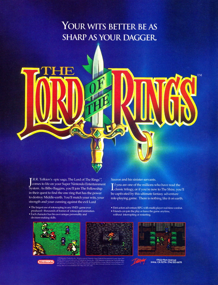 Just a lil' throwback to the often forgotten LotR game on SNES with this old magazine ad - 9GAG