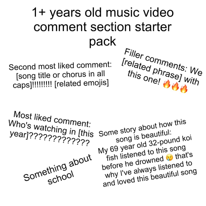 1+ years old music video comment section starter pack - 9GAG