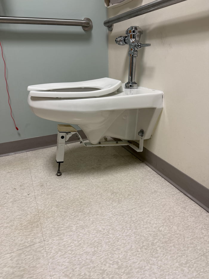 This wall-mounted toilet in a hospital’s GI lab (USA) had a leg mounted ...