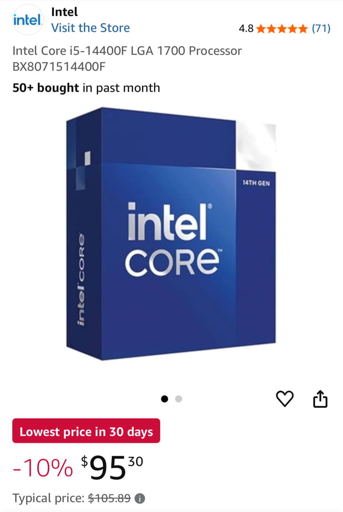 The Intel Core I5 14400F is currently only $95 on Amazon. - 9GAG