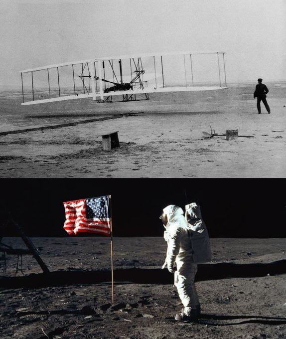 Two photos separeted by 66 years. First flight from first step into the Moon... Now we are going ...