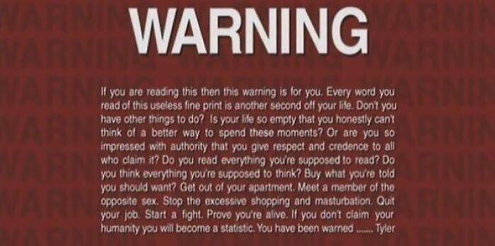 Warning screen on the DVD version of Fight Club - 9GAG