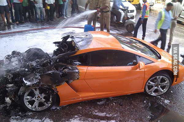Meanwhile in India: Lambo on fire - 9GAG