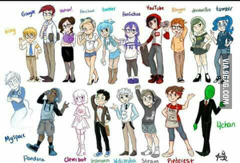 Meet the websites in human ver. I like the twitter alote :3 - 9GAG