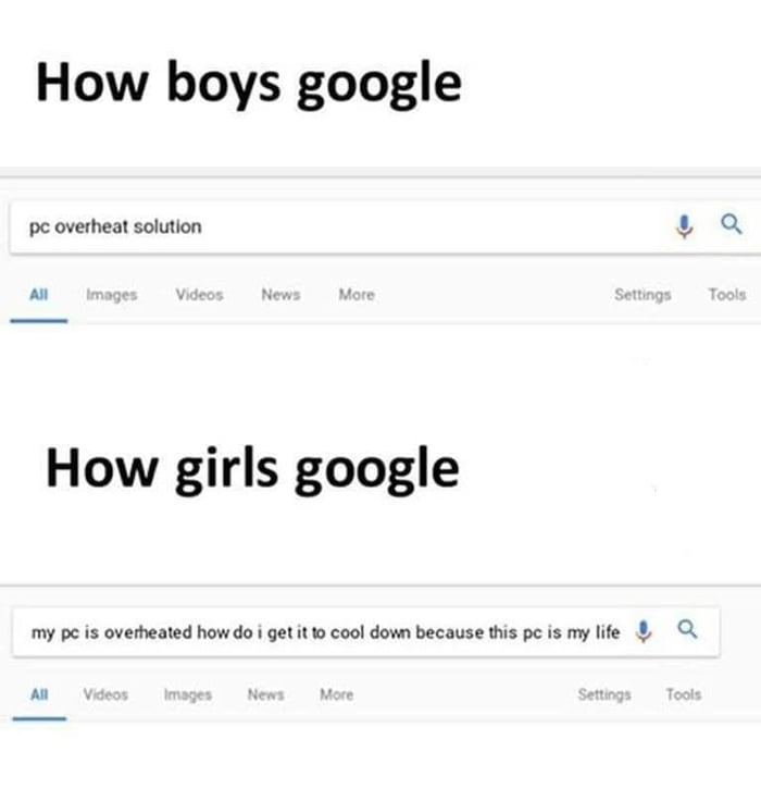 How boys google vs girls - 9GAG