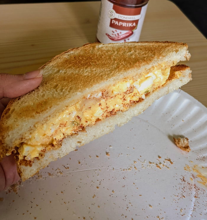 Deviled egg salad on toasted (and buttered) italian bread. - 9GAG