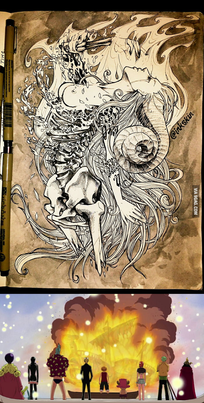 Feels-accurate One Piece fanart of burning Going Merry :'( - 9GAG