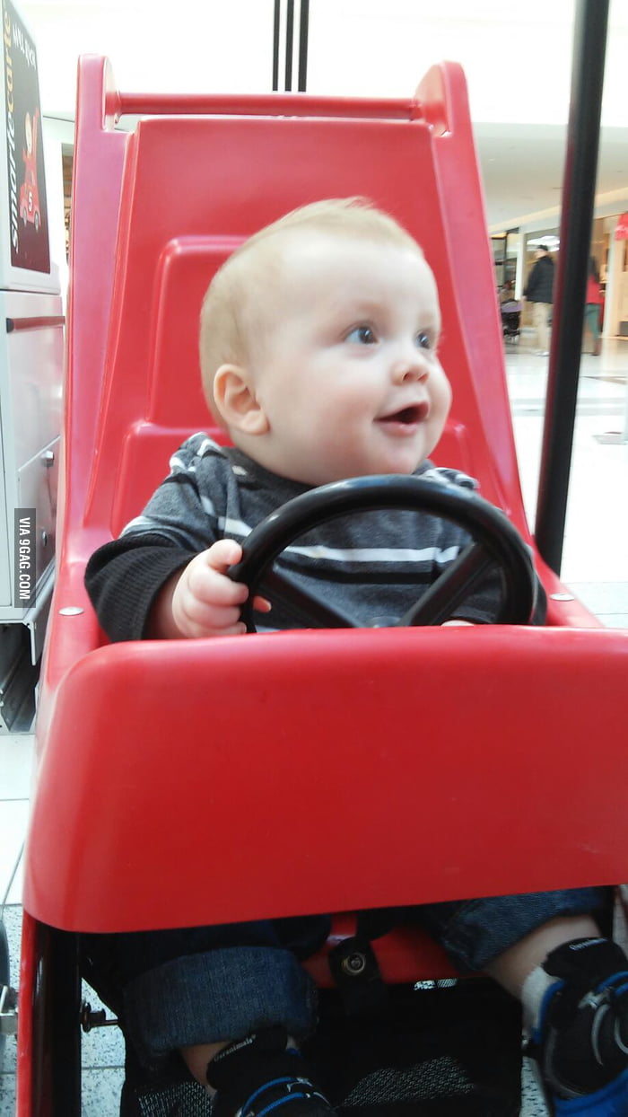 He was so excited to ride in the mall stroller. - 9GAG