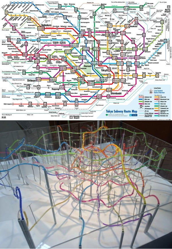 Two dimensional and three dimensional map of the Tokyo subway system - 9GAG
