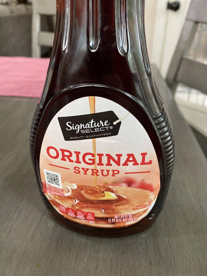 Syrup label makes it look like syrup is running down bottle - 9GAG