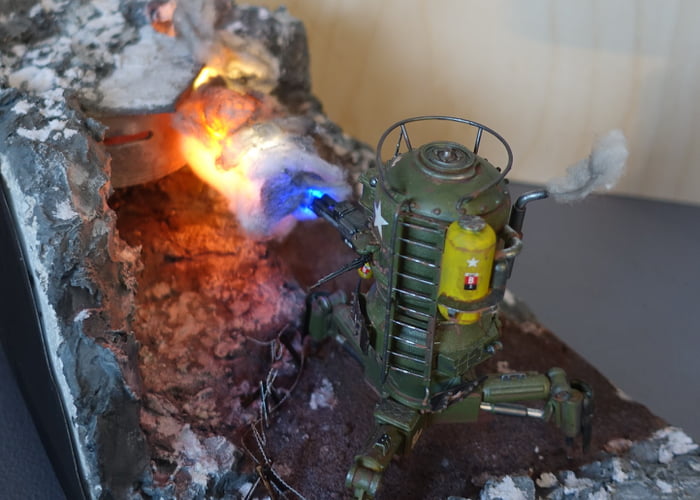 Flamethrower bot made from yakult bottle - 9GAG