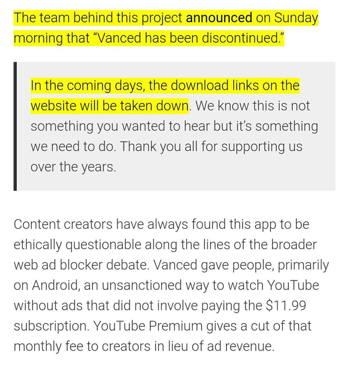 Farewell YouTube Vanced - 9GAG