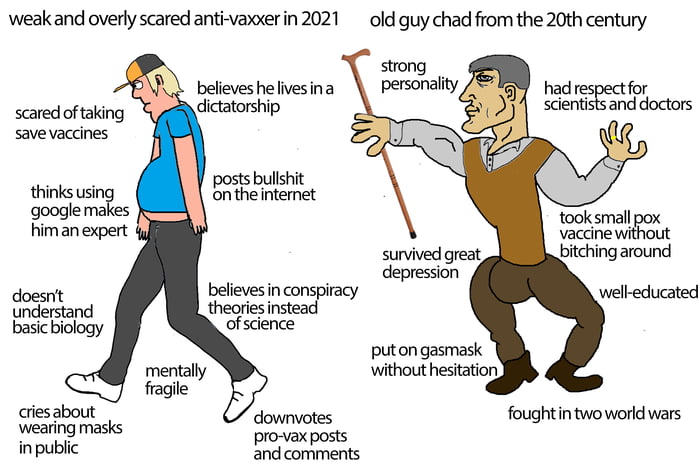 Old guy chad vs weak anti-vaxxer - 9GAG