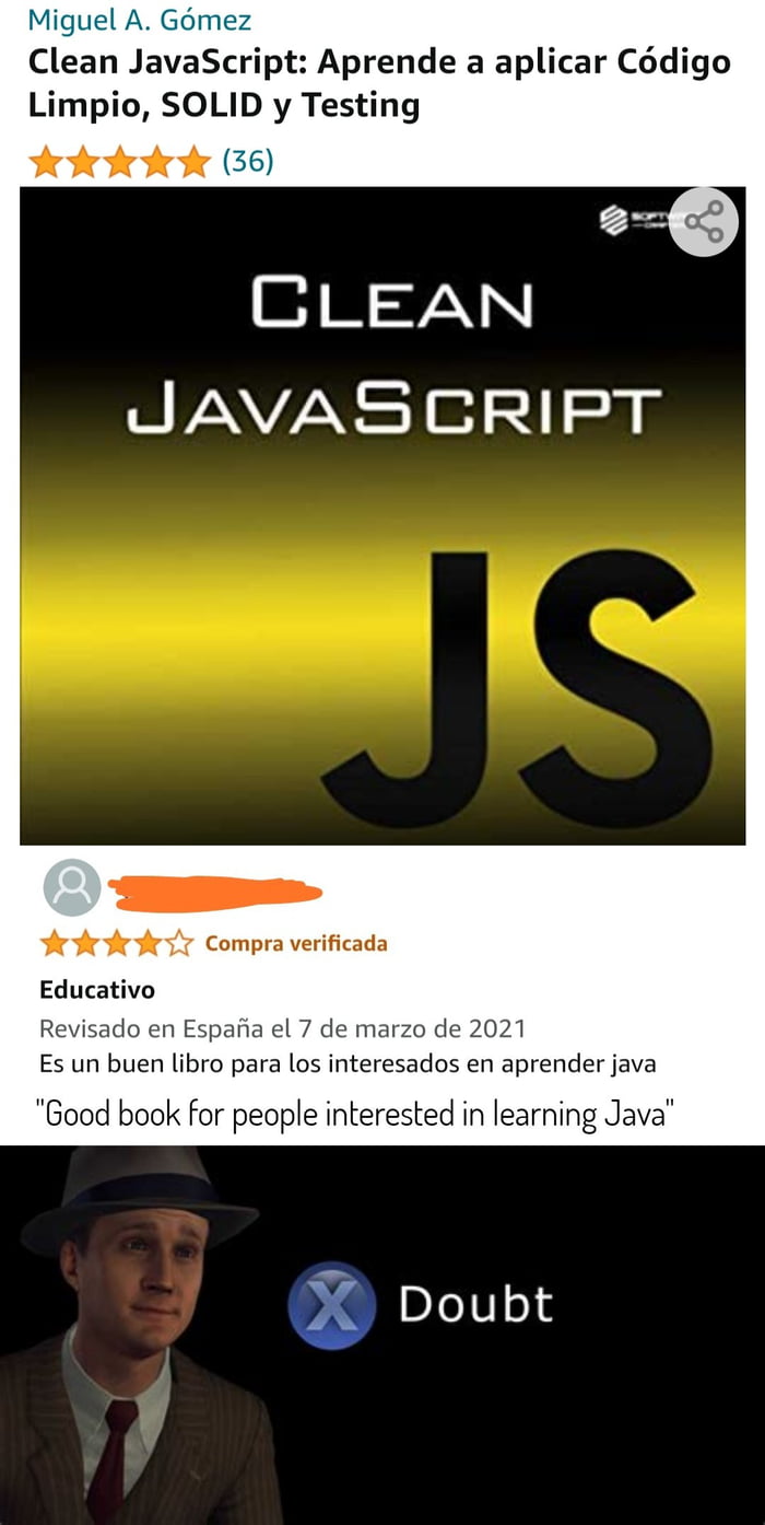 When the book doesn't even teach you the difference between Java and JS ...
