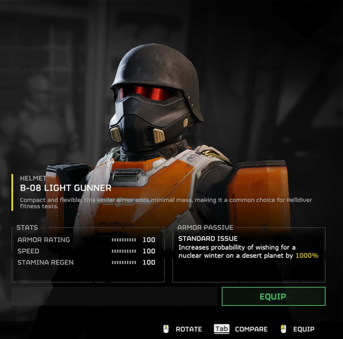 Best helmet in the game. (check stats) - 9GAG