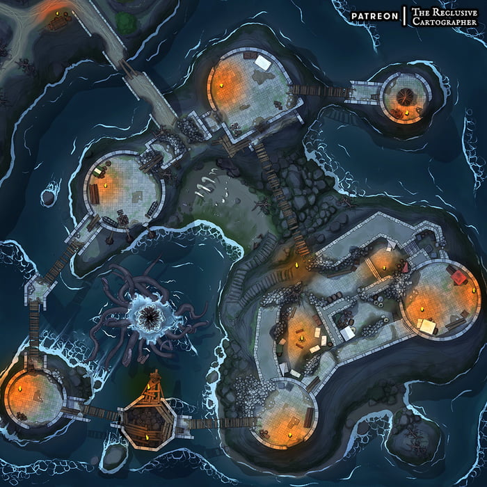 A DnD map I drew a while back of a kraken cult hideout, Castle ...