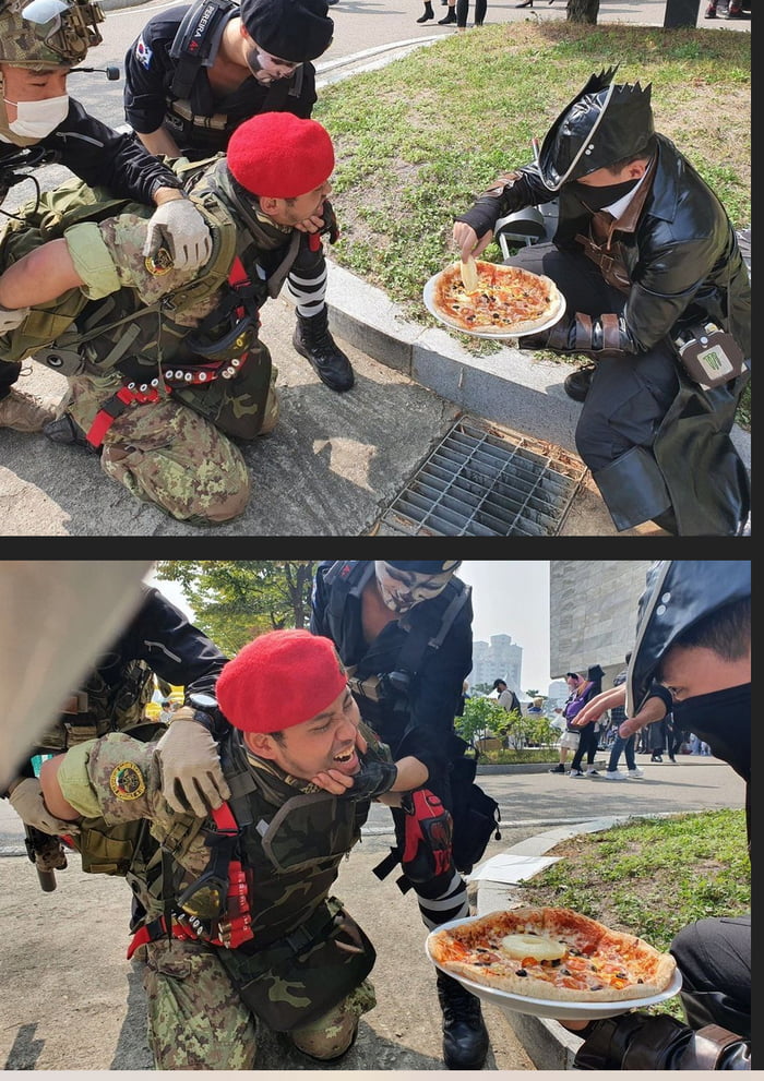 Italian soilder being tortured as pineapple drops onto a pizza - 9GAG