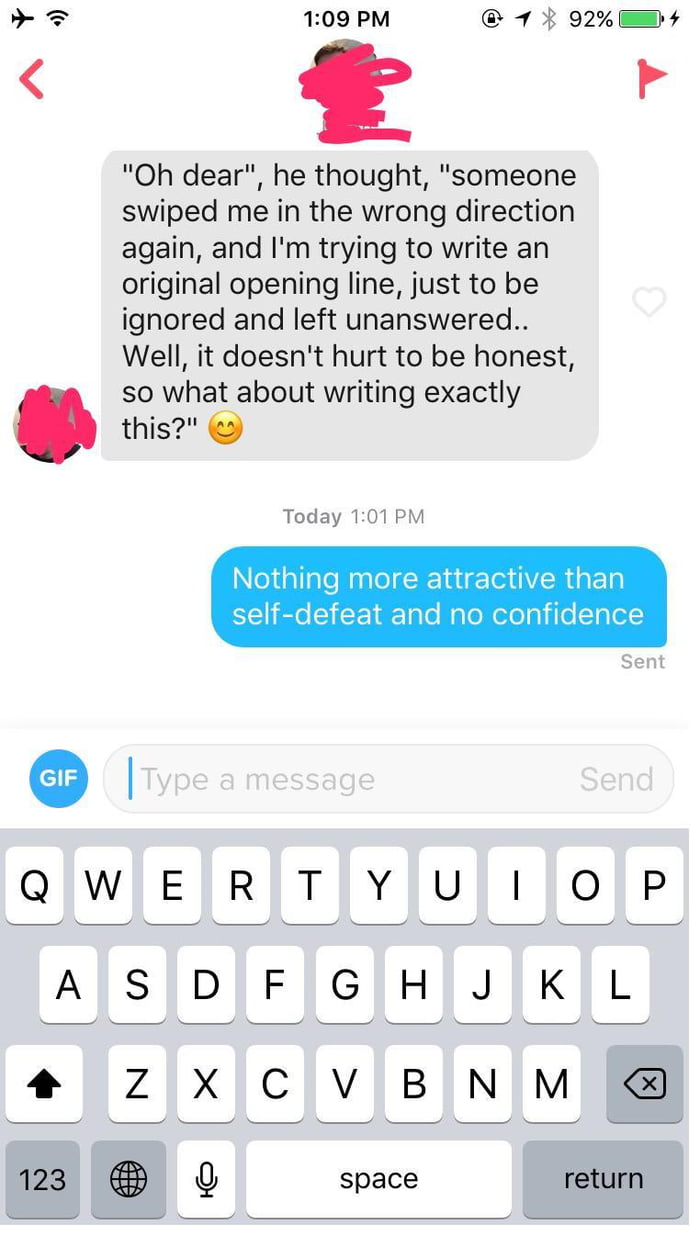 Inner monologue as Tinder opener - 9GAG