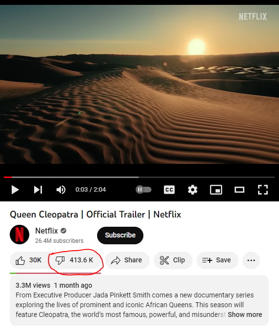 Netflix Cleopatra YT Dislikes - 9GAG