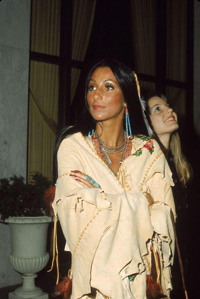 Cher showing some love to Native American fashion in an embroidered ...