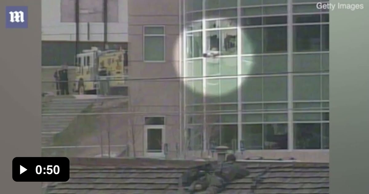 Columbine survivor Patrick Ireland climbing out of the window after ...