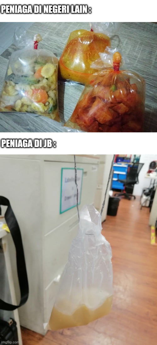 Amalan pembungkusan yang barbaric. Ada ke patut bungkus sup guna plastik minuman. - 9GAG