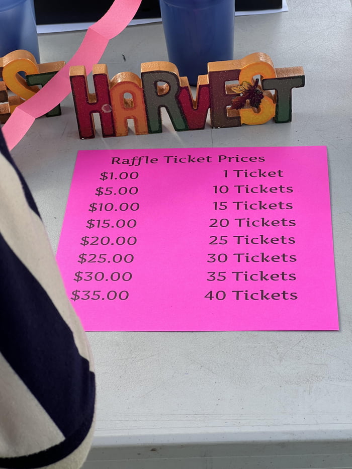 The raffle ticket prices at an elementary school fair. - 9GAG