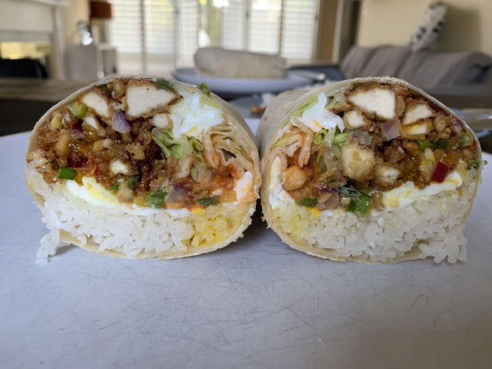Filipino tofu sisig burrito (with garlic rice and a fried egg) - 9GAG