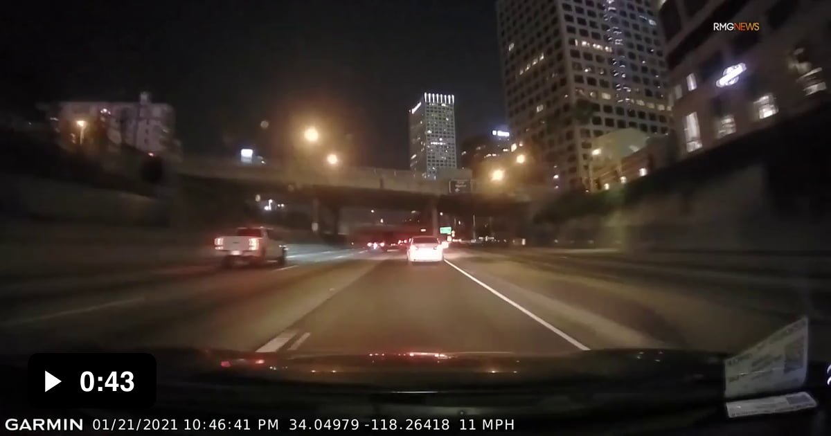 Car flies off a Freeway Bridge - 9GAG