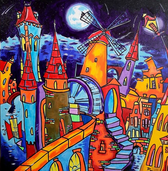 Painting acryl on 3D canvas 50x50 Daniel Polyakov - This night - 9GAG