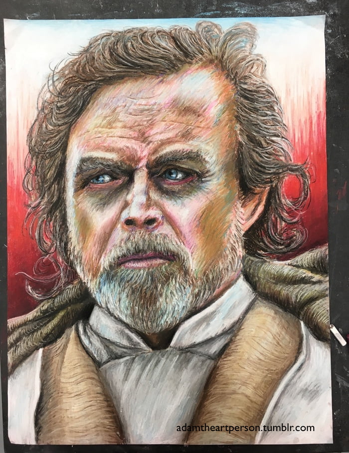 Drew a portrait of (old) Luke Skywalker using chalk pastel! - 9GAG