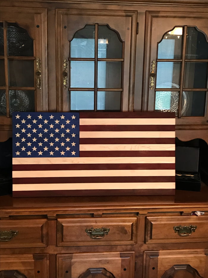 Handmade solid maple and cherry USA flag with chiseled stars. - 9GAG