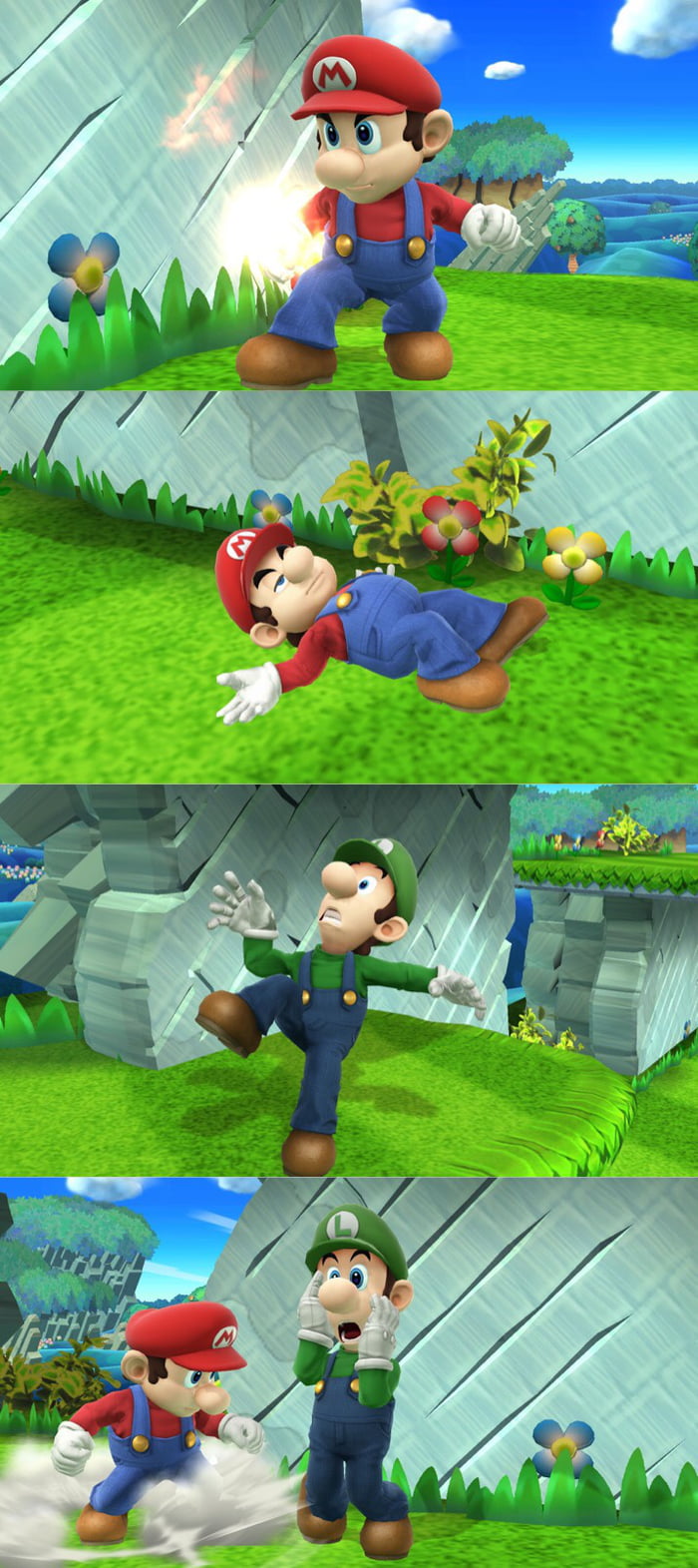Mario and Green Mario without their mustache - 9GAG
