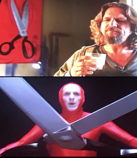 In The Big Lebowski (1998), a painting of scissors with a red ...