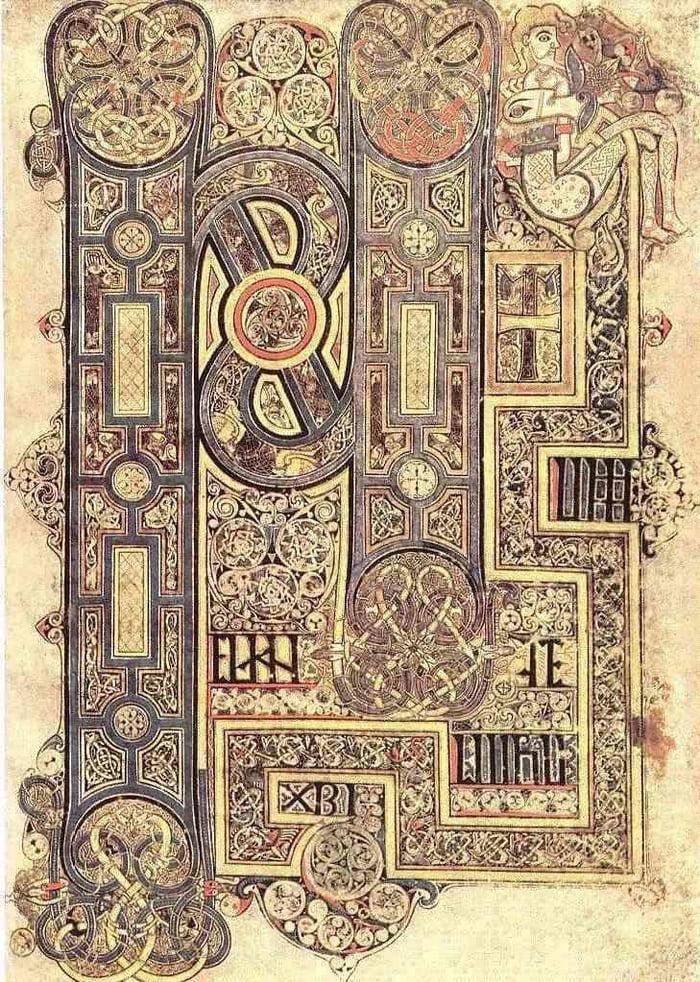 Page from the book of Kells, 8th century Irish manuscript. Some of the ...