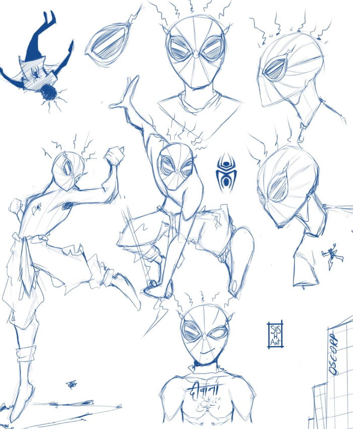 Indian Spiderman concept sketches (practice work) - 9GAG