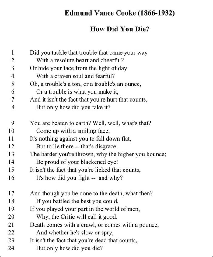 How Did You Die? By Edmund Vance Cooke - 9GAG