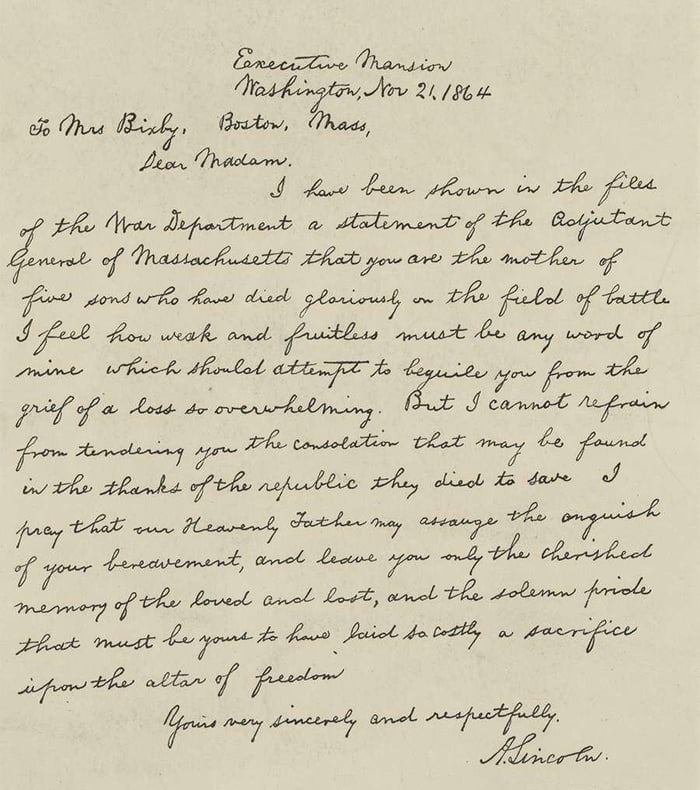 This is the Bixby letter, a brief, consoling message sent by President ...