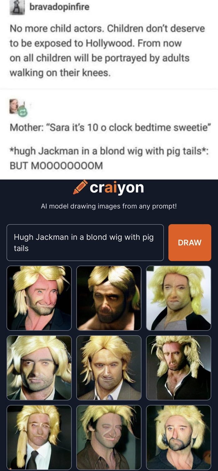 Hugh Jackman in a blond wig - 9GAG