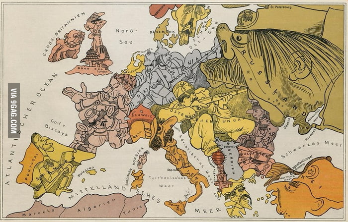 Caricature Map of Europe - WWI - 9GAG
