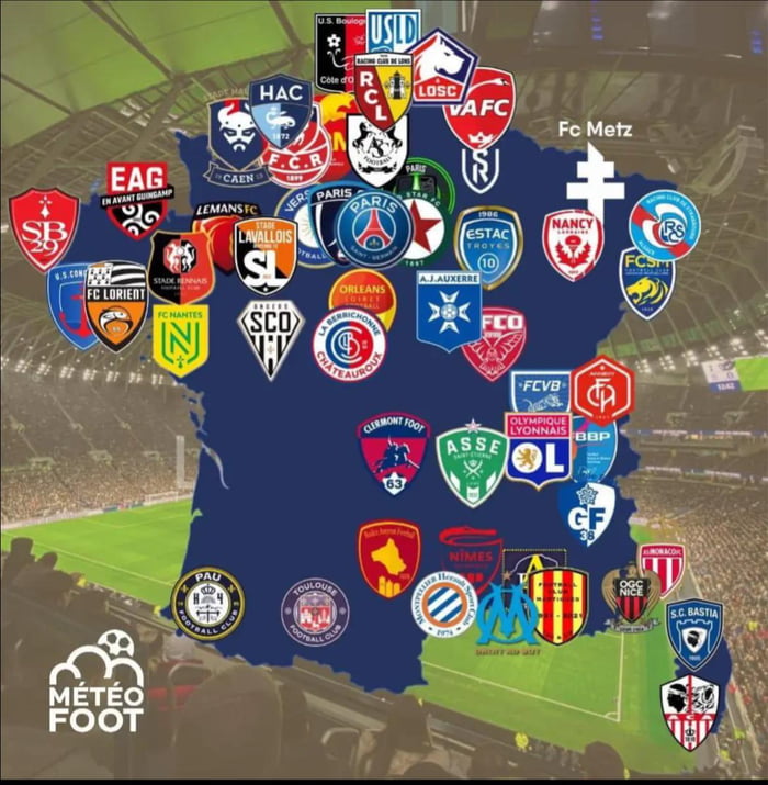 This maps shows clubs in the top three divisions of French football - 9GAG